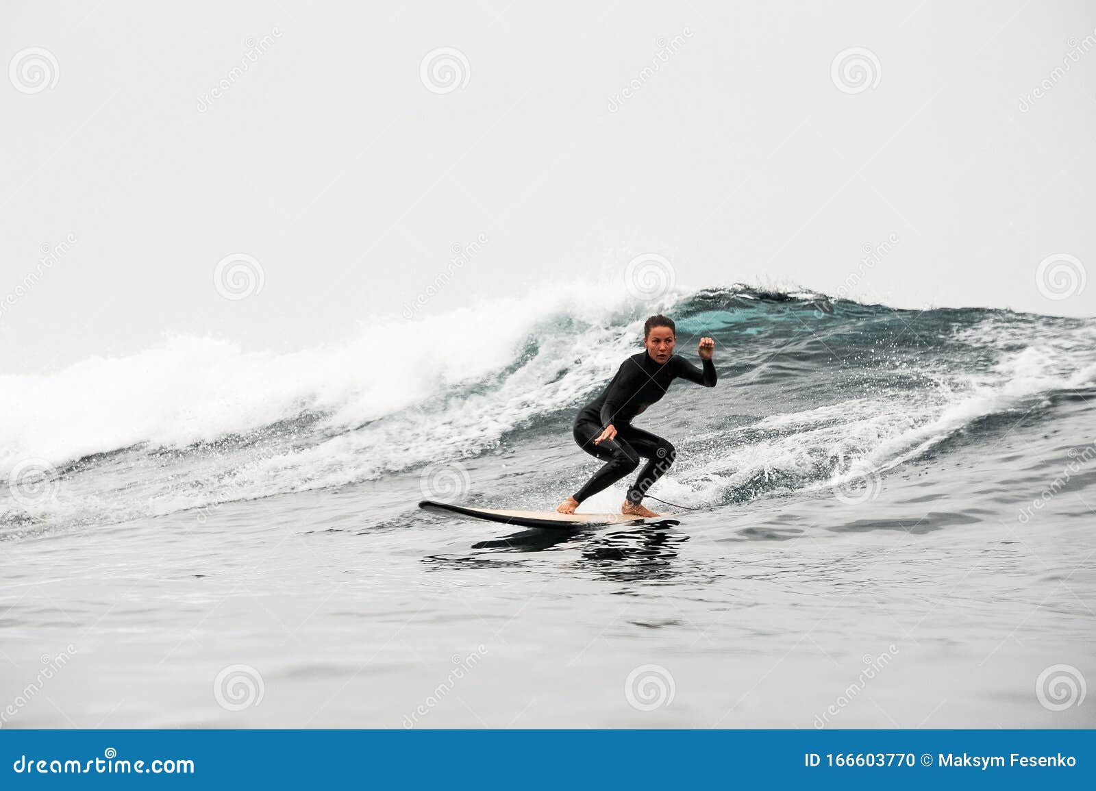 Girl Surfing the Wave in the Ocean Stock Photo - Image of fresh ...