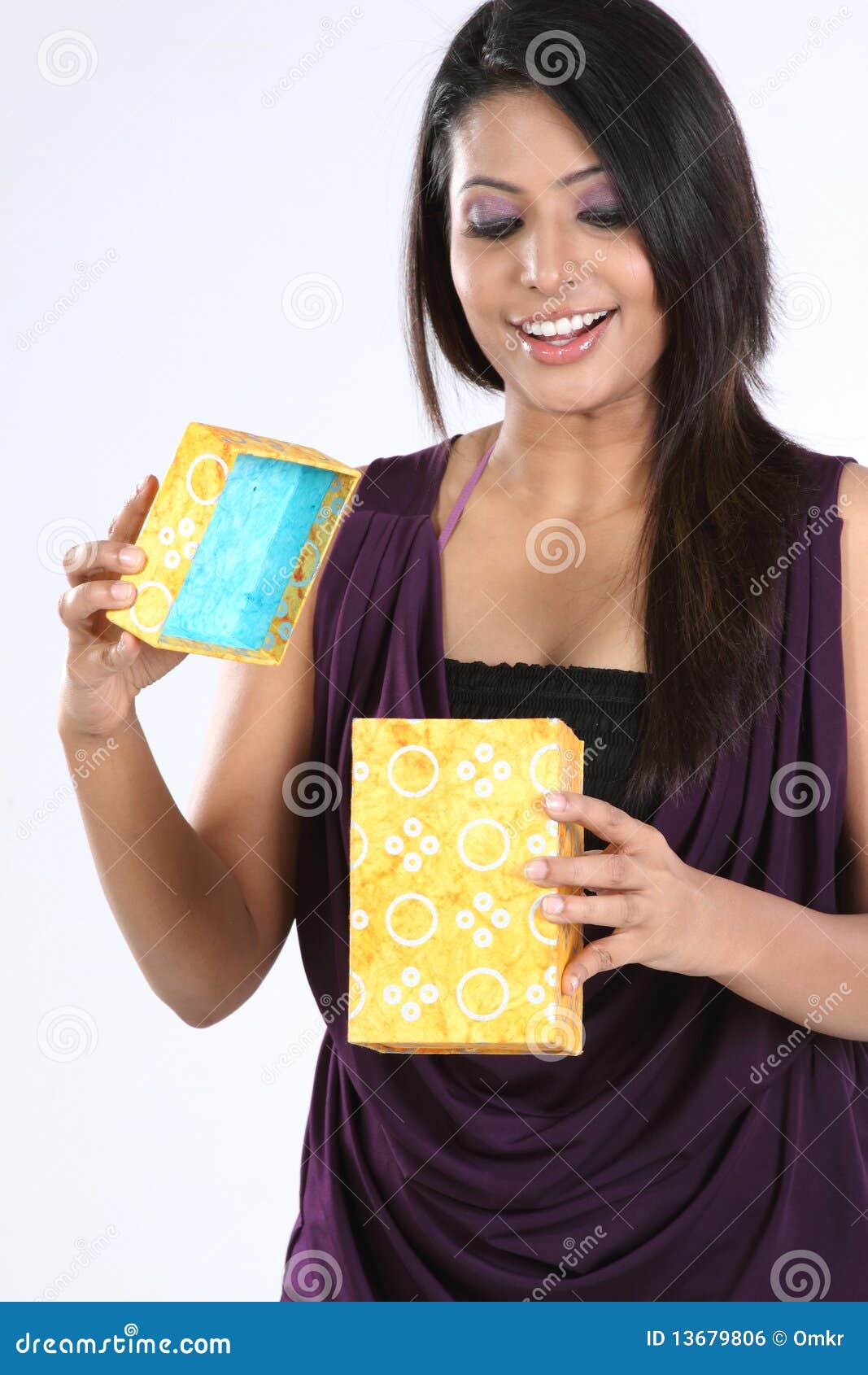 Girl with Surprise Seeing Her Gift Box Stock Photo - Image of happy ...