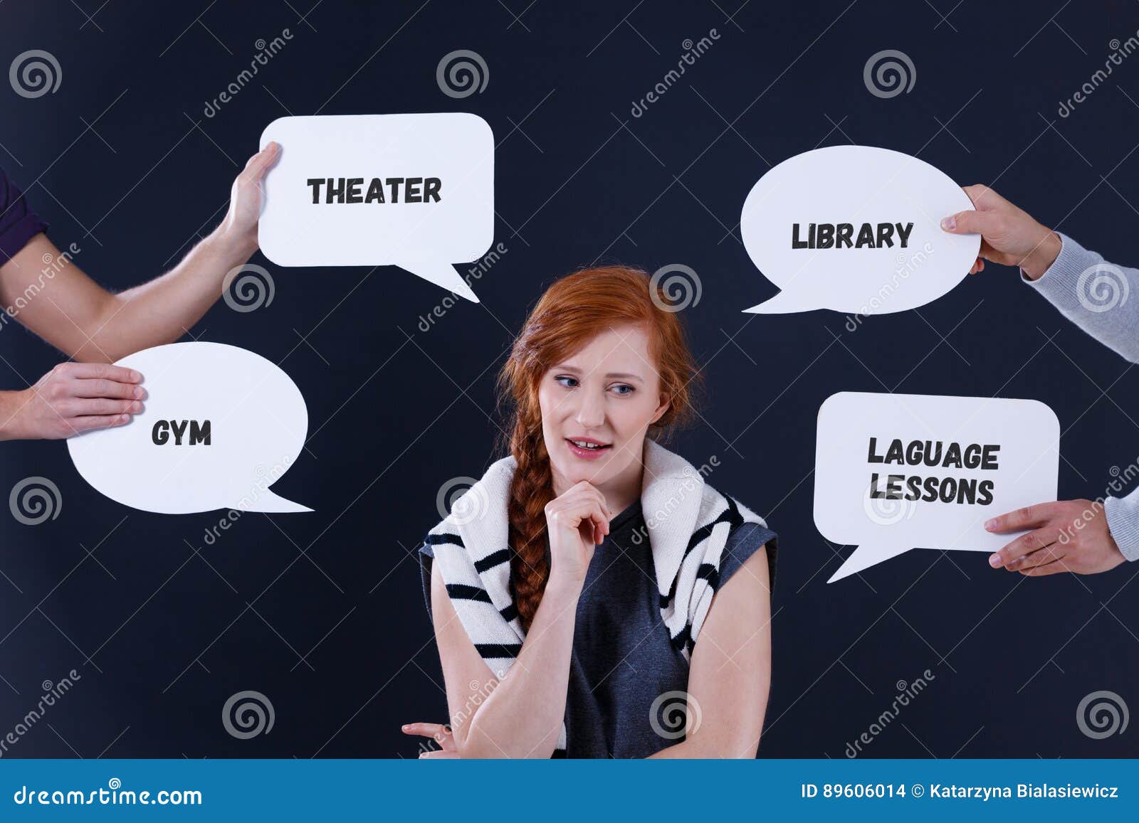 Girl Surrounded by Speech Bubbles Stock Photo - Image of speech ...