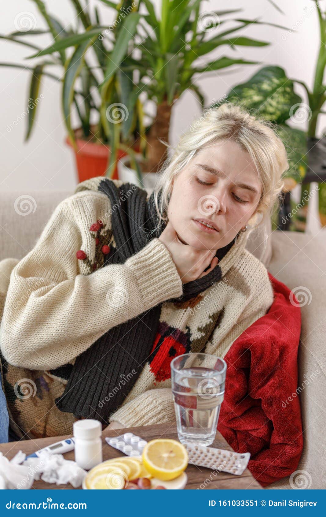 The Girl In The Sweater Is Sick Lying On The Couch Colds And Flu The