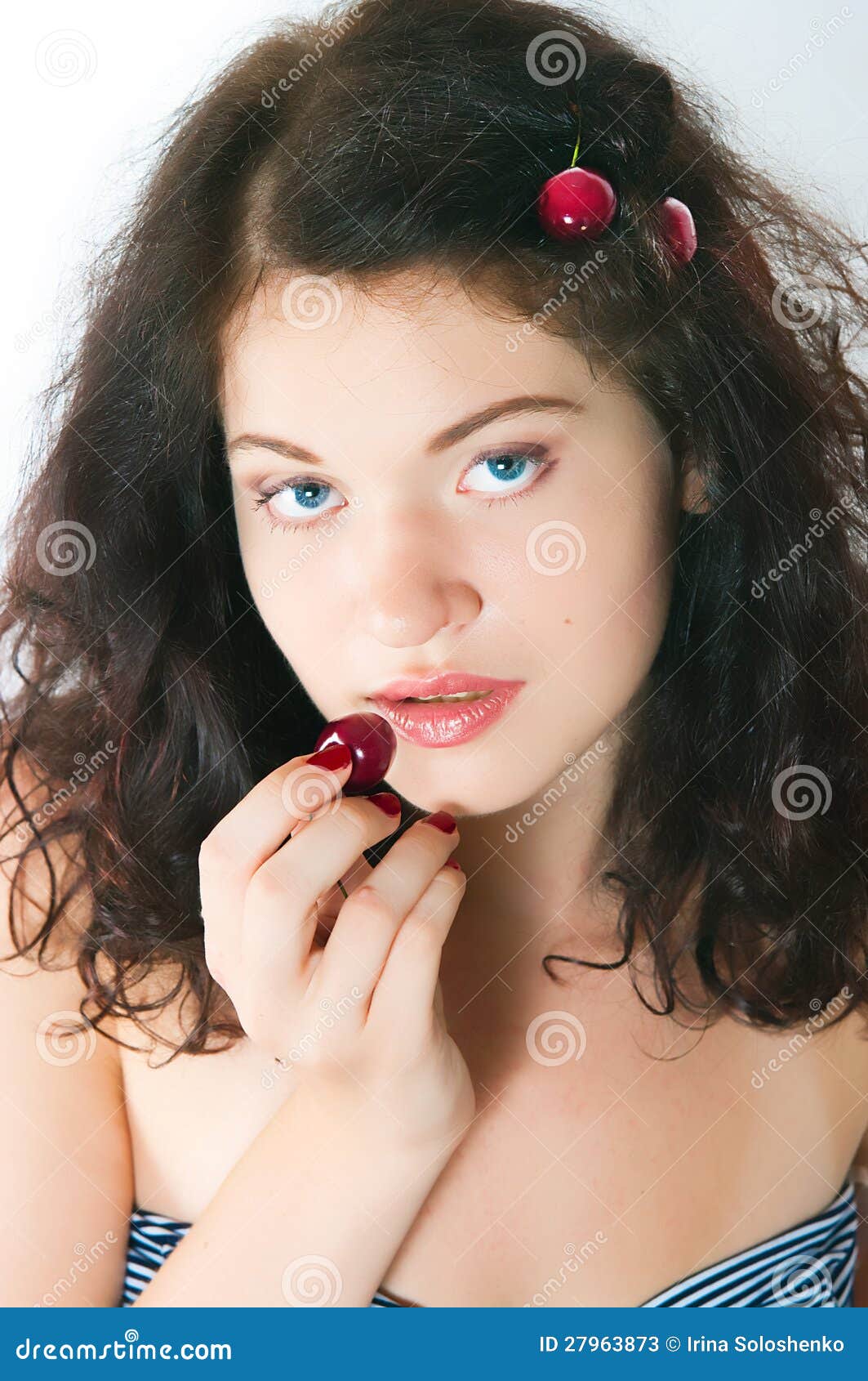 Girl with sweet cherry stock image. Image of fashion - 27963873