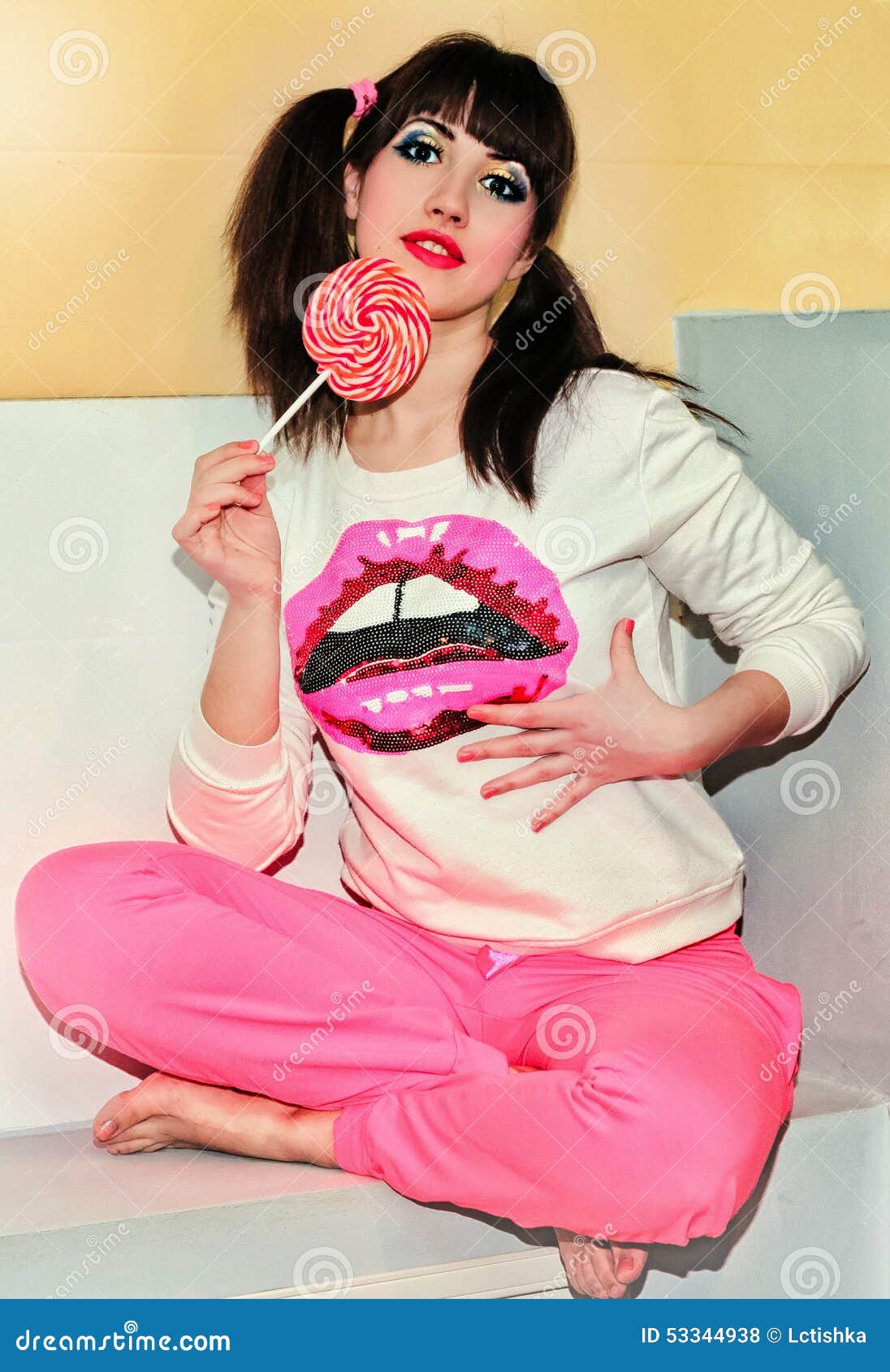 Girl with sweets stock photo. Image of makeup, food, glamour - 53344938