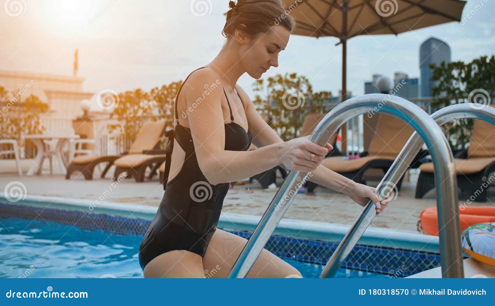 Girl after Swimming Out of the Pool. Stock Photo - Image of slim ...