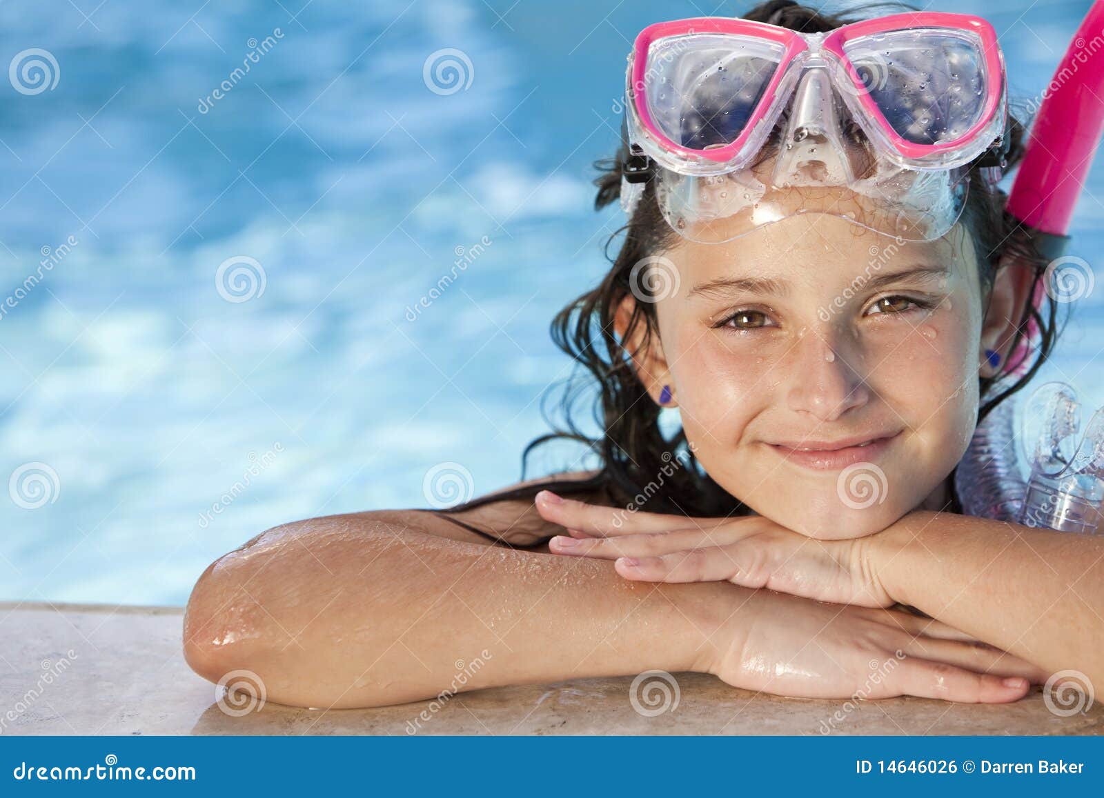 Girl in Swimming Pool with Goggles and Snorkel Stock Photo - Image of ...