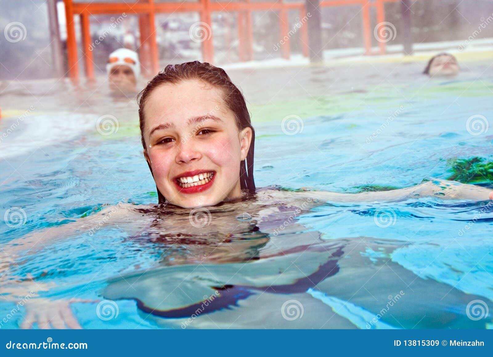 Girl is Swimming in the Thermal Pool in Winter Stock Image - Image of ...