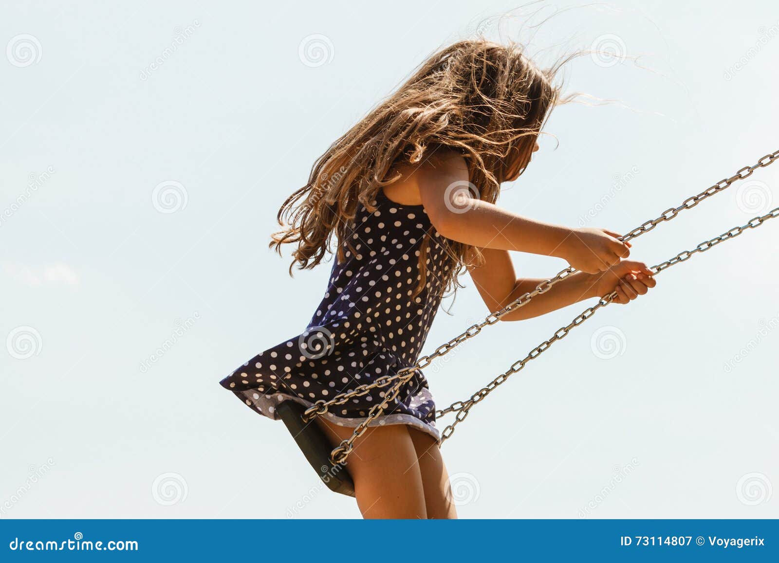 Girl Swinging On Swing Set Stock Image Image Of Summer Long 73114807