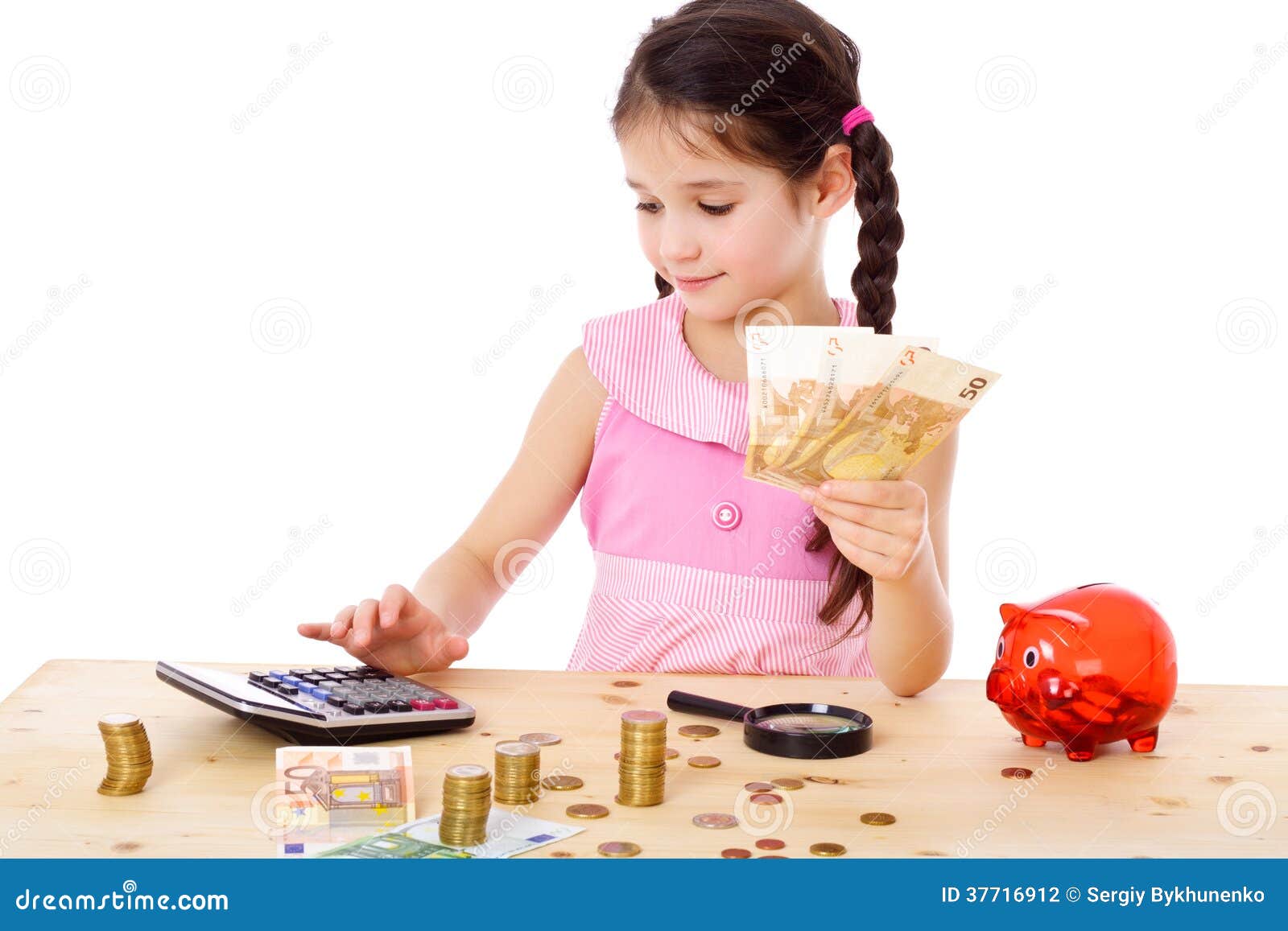 Girl at the Table Counts Money Stock Photo - Image of euro, people ...