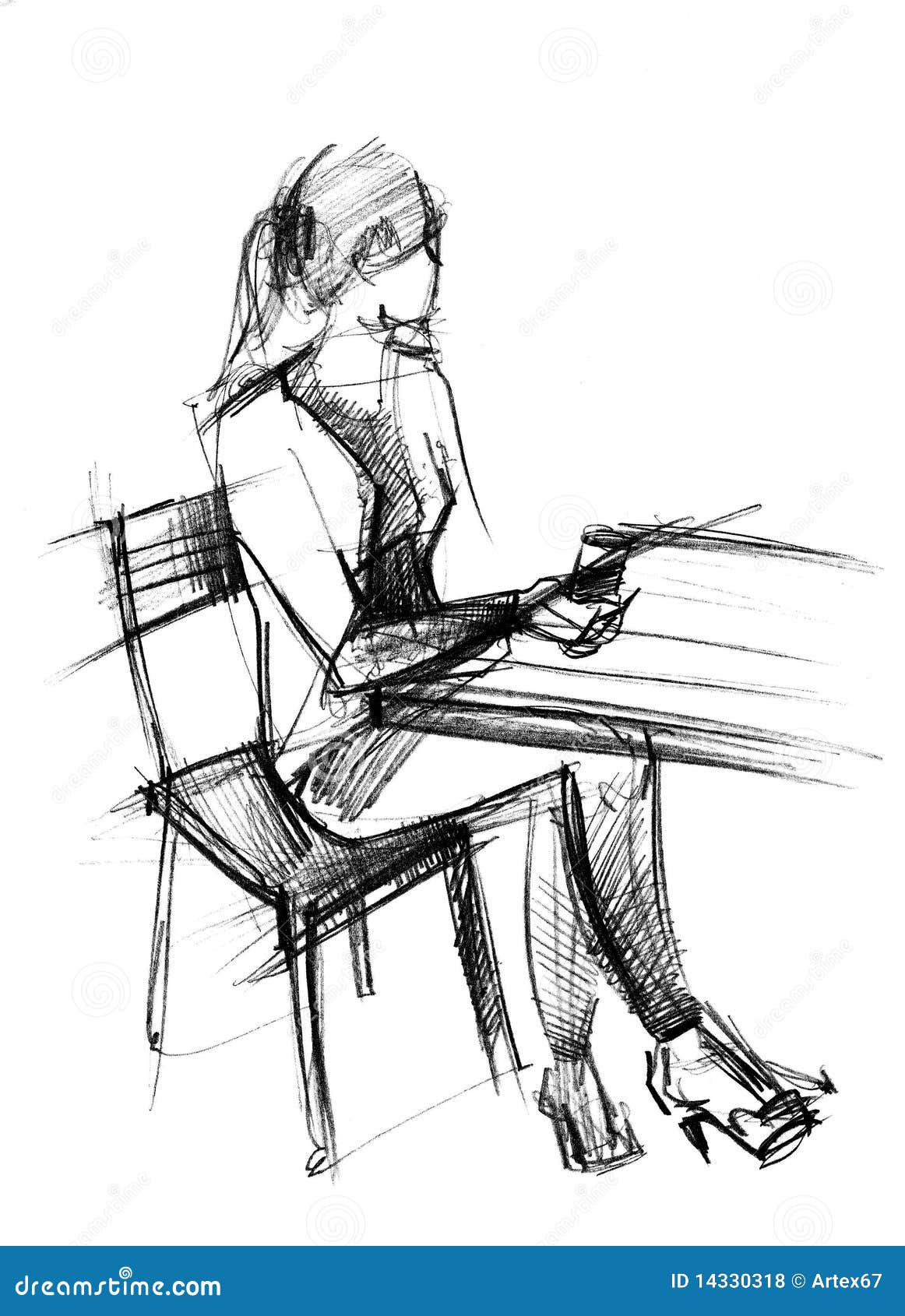 Girl at the Table with Glass Stock Illustration - Illustration of heel ...