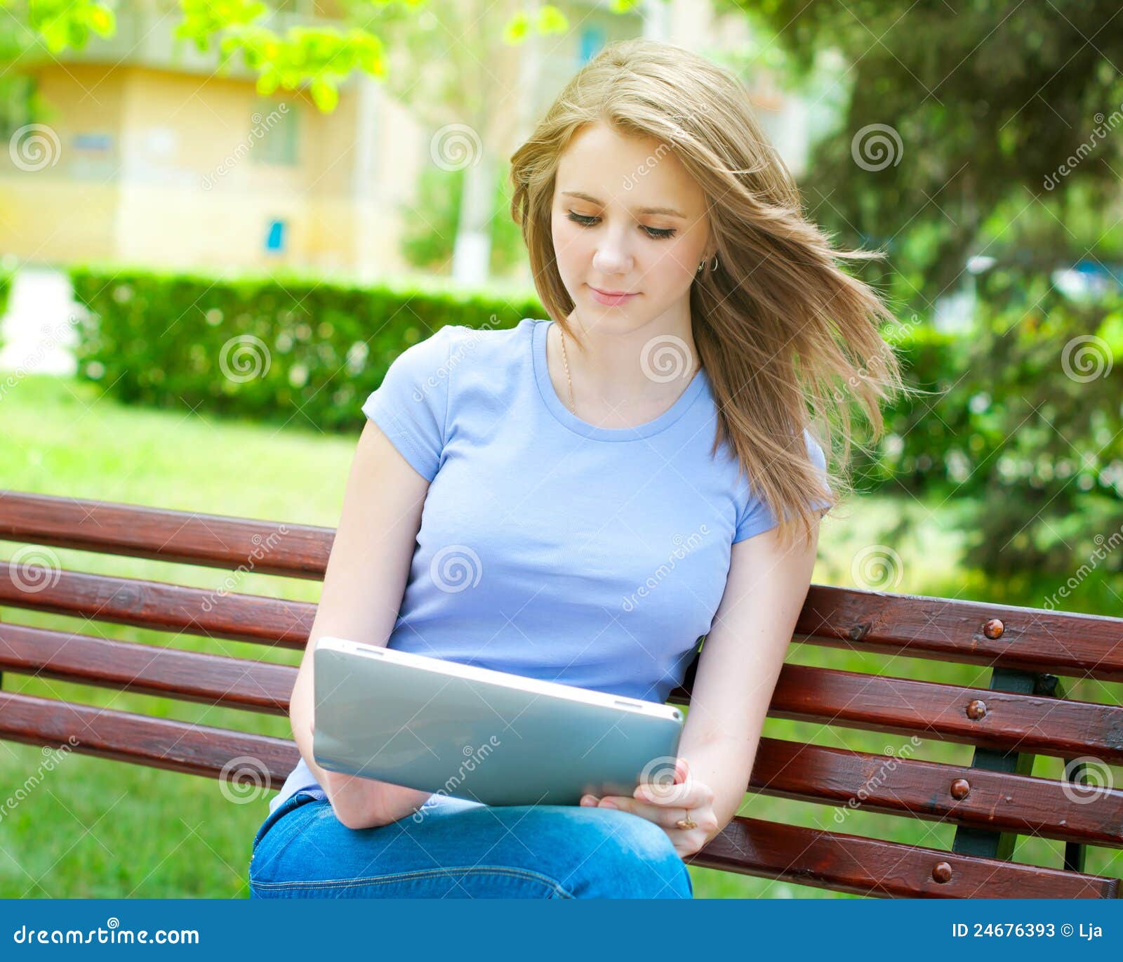 Girl with tablet pc stock image. Image of female, girl - 24676393