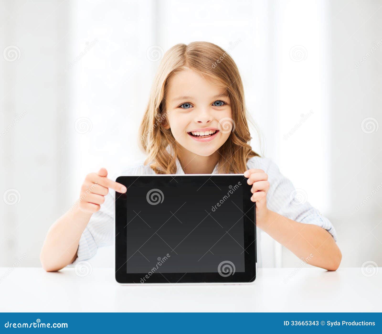 Girl with Tablet Pc at School Stock Image - Image of little, beautiful ...