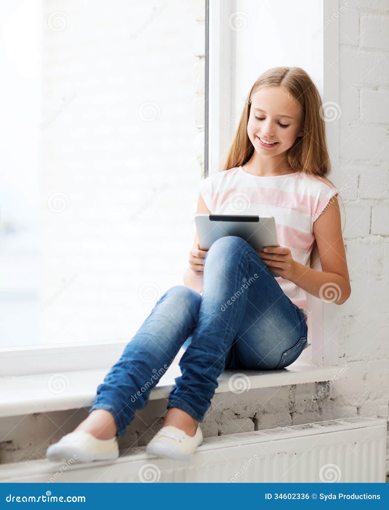 Girl with Tablet Pc at School Stock Photo - Image of desk, application ...