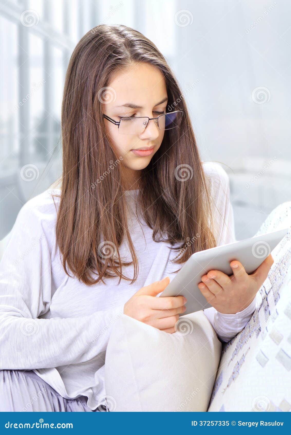 Girl with the tablet stock image. Image of computer, communication ...