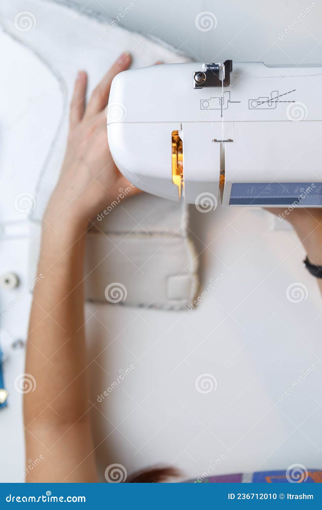 Girl Tailoring Fabric on Sewing-machine Stock Photo - Image of metal ...