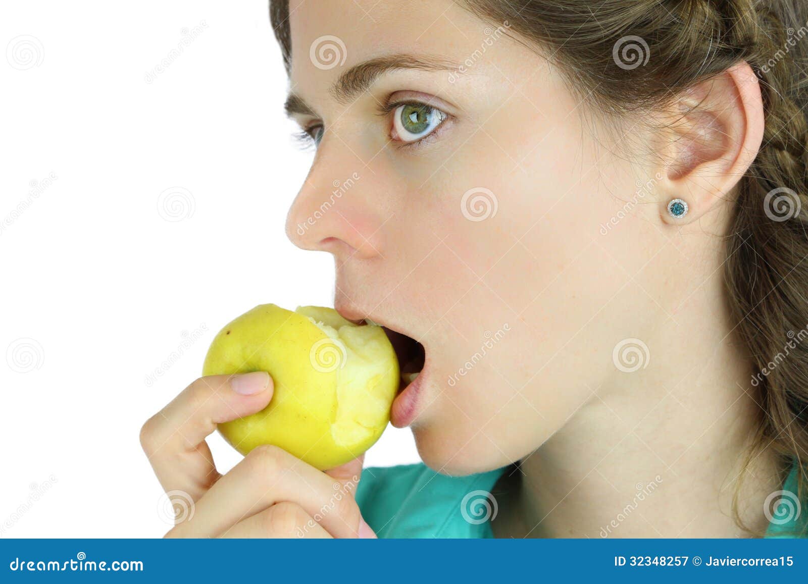 Girl Taking a Bite of an Apple. Stock Image - Image of open, copy: 32348257