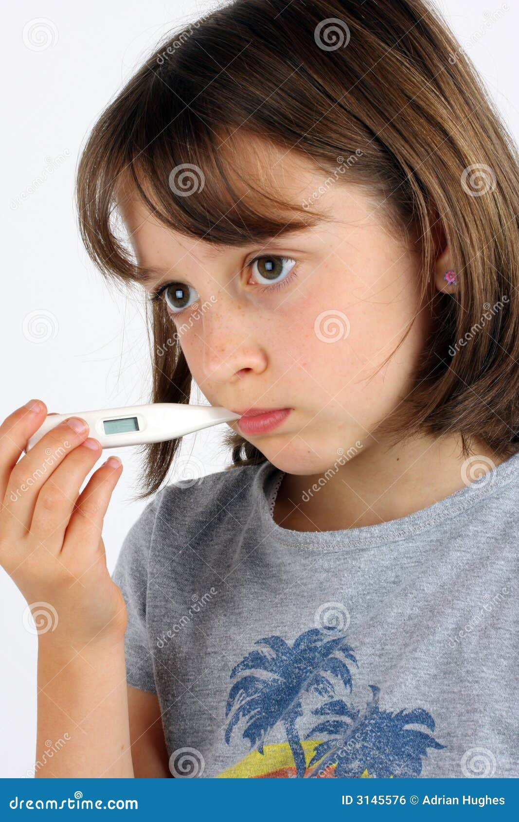 Girl Taking Her Temperature Stock Photo - Image of sick, child: 3145576