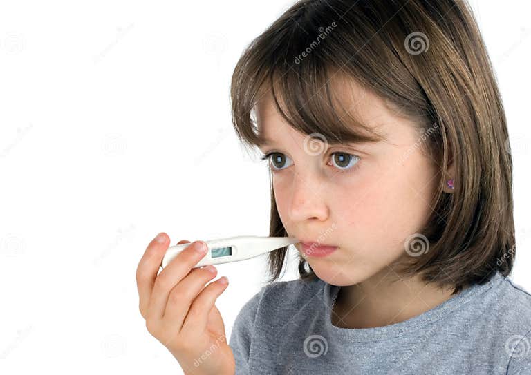 Girl Taking Her Temperature Stock Image - Image of fever, reading: 3163303