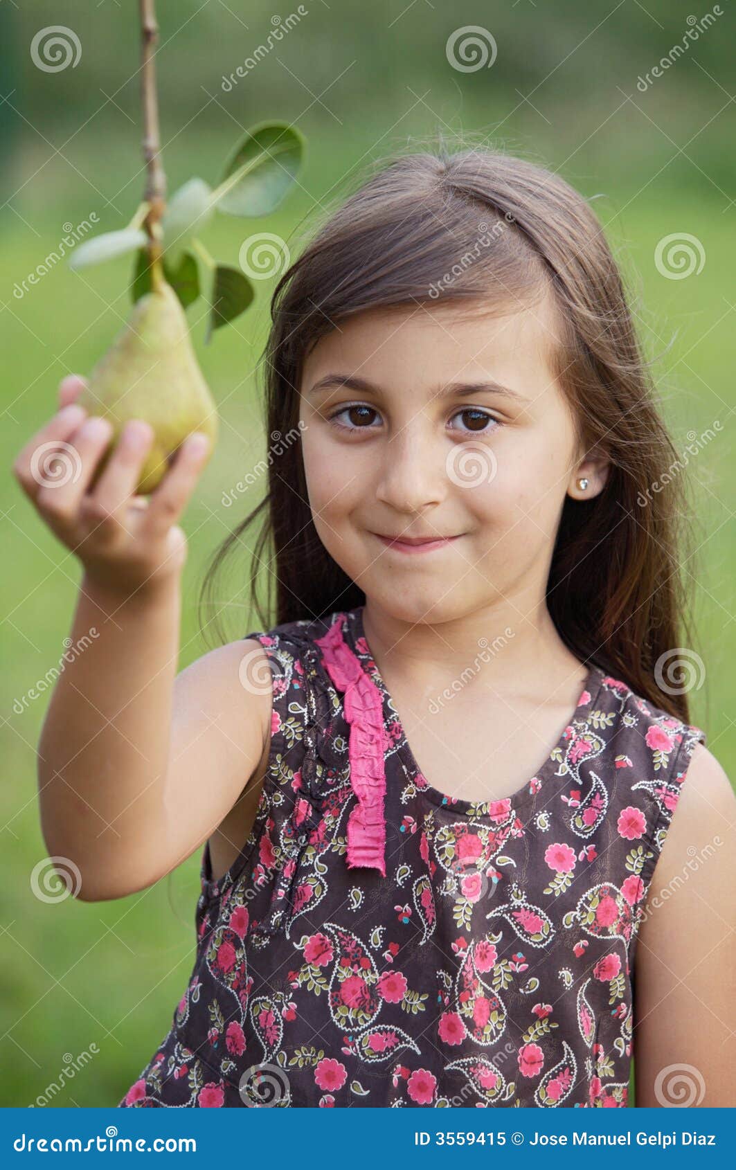 Girl taking a pear stock image. Image of green, country - 3559415