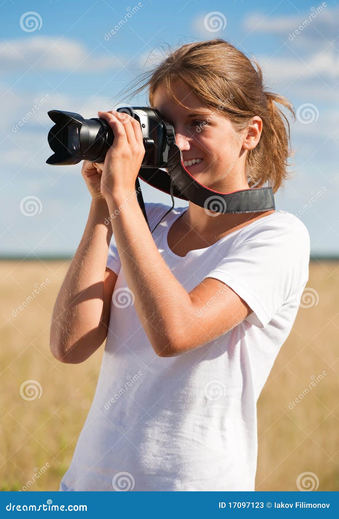 Girl Taking Photo with Camera Stock Image - Image of photographic, head ...