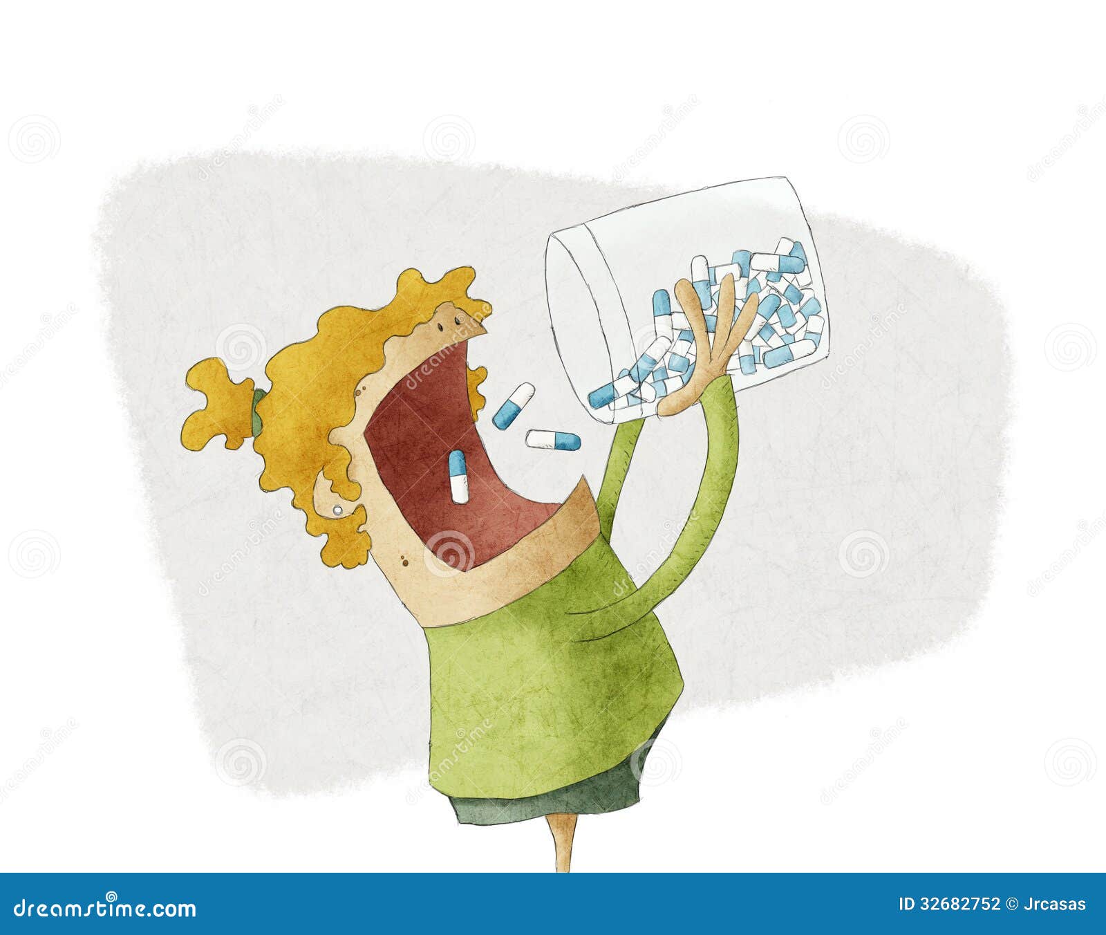 Girl Taking a Pile of Pills Stock Illustration - Illustration of ...