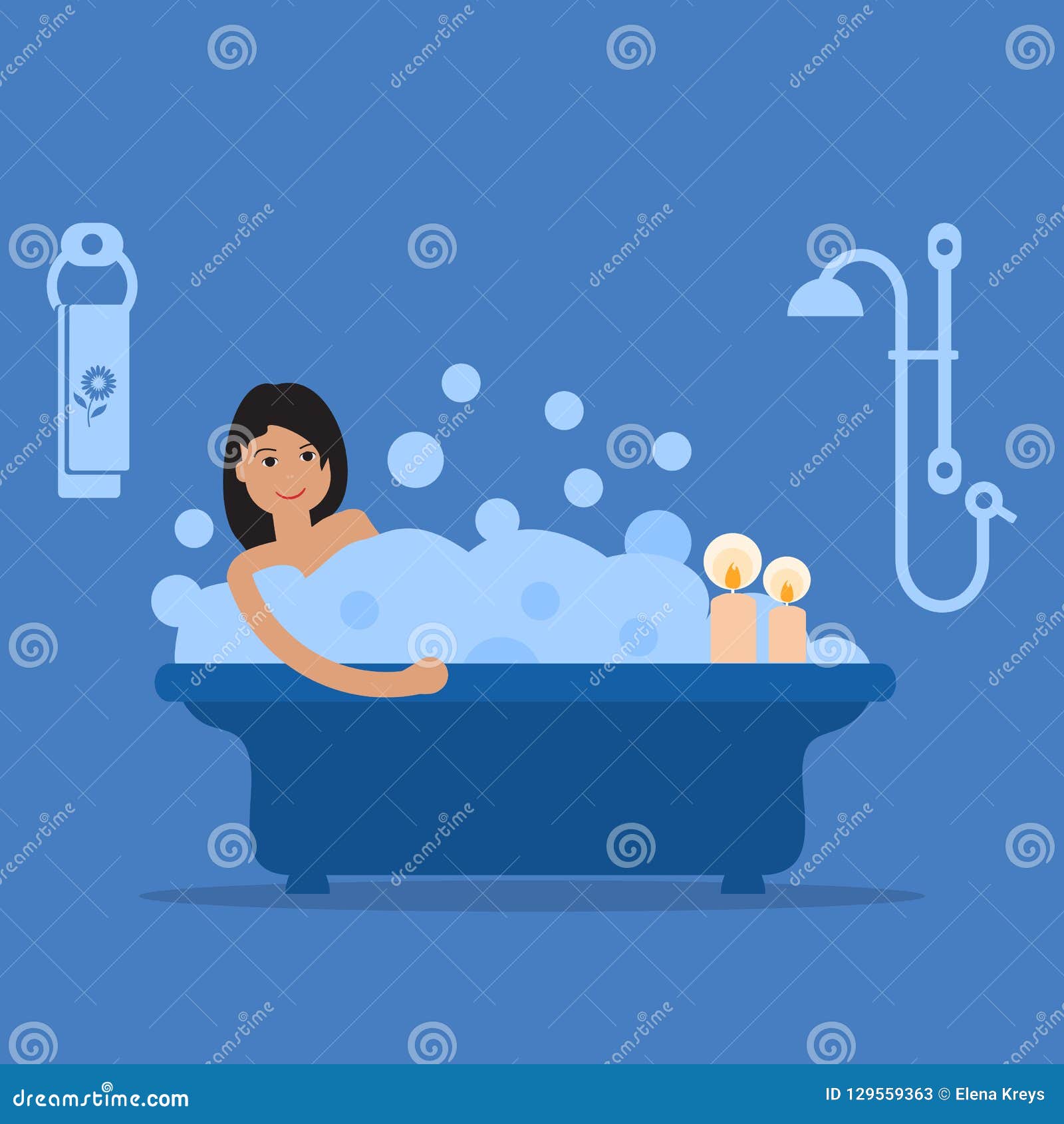 Girl Taking A Relaxing Bubble Bath Stock Vector Illustration Of Body