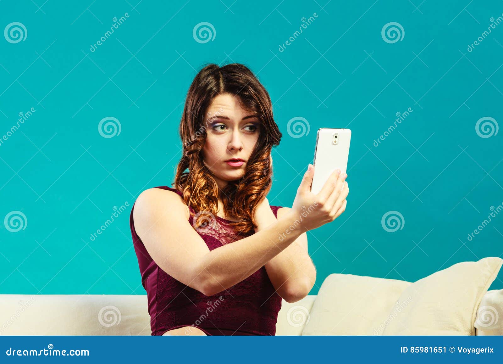 Girl Taking Self Picture Selfie With Smartphone Camera Stock Image