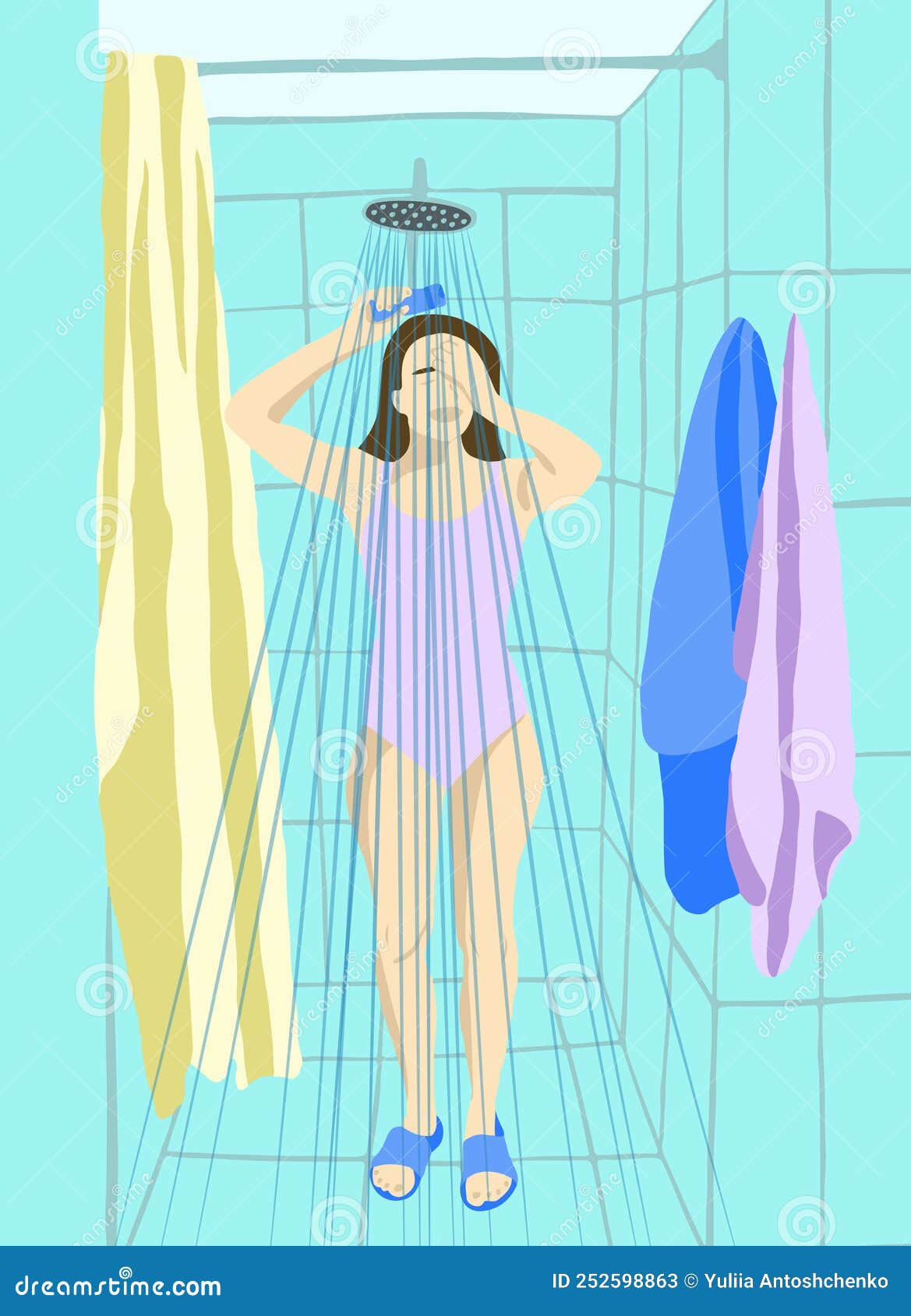 Girl Taking A Shower Stock Vector Illustration Of Bath 252598863