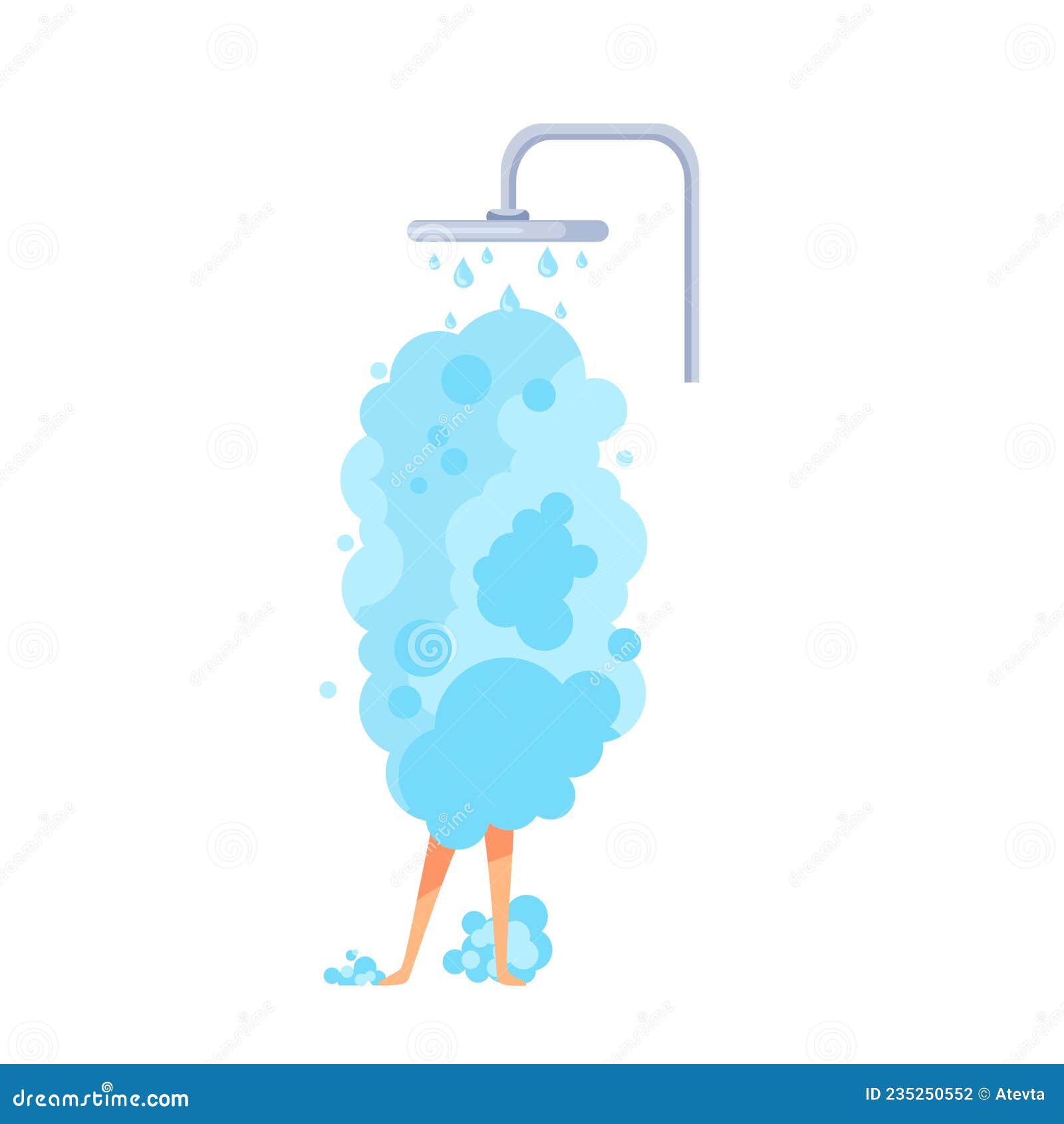 The Girl Is Taking A Shower With A Lot Of Foam Vector Cartoon