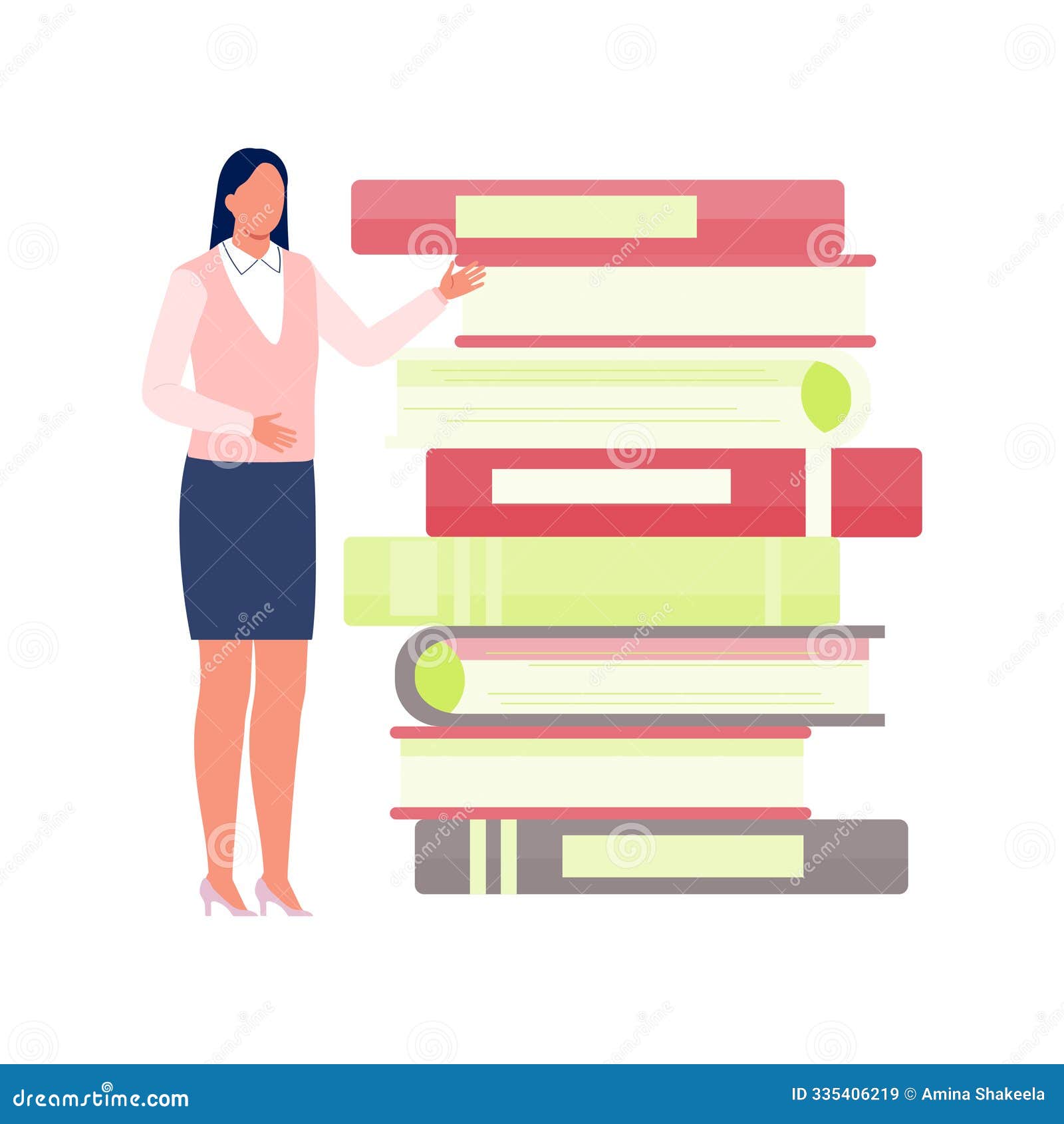 The Girl is Talking about the Bundle of Books Stock Illustration ...