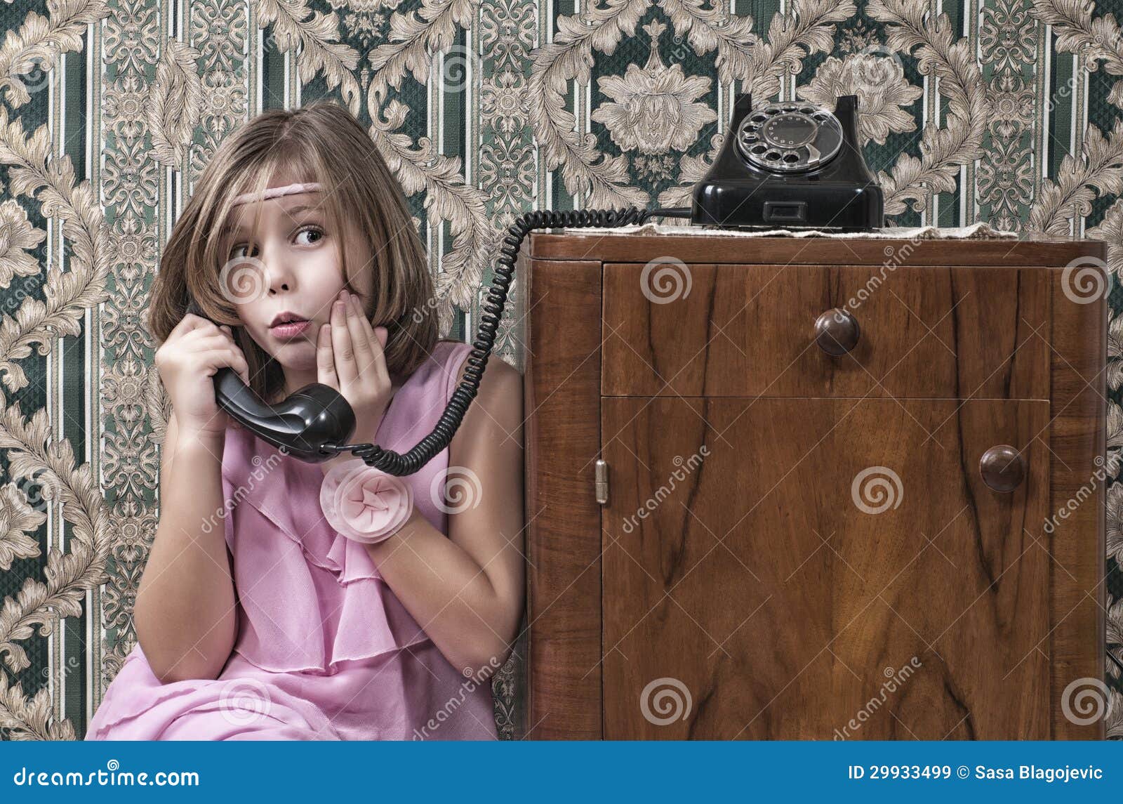 Retro Girl Phone Call stock image. Image of people, makeup - 29933499