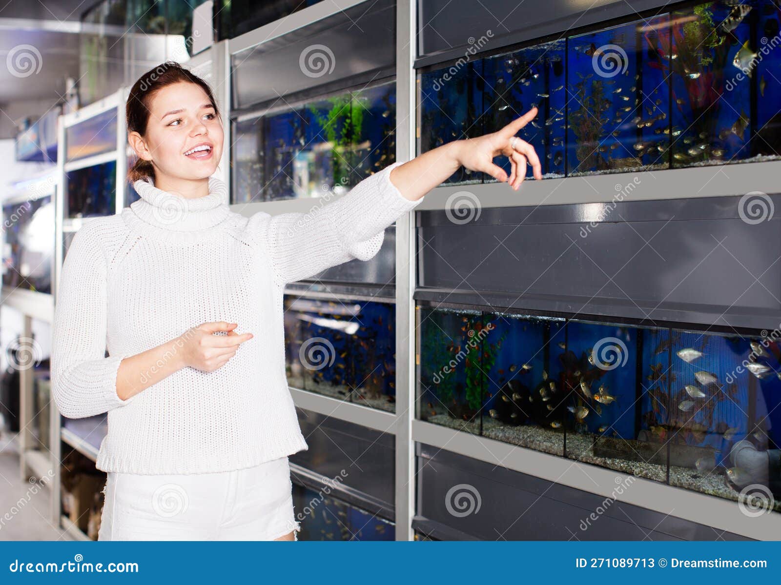 Girl Talks about Different Types of Aquarium Fish Stock Image - Image ...