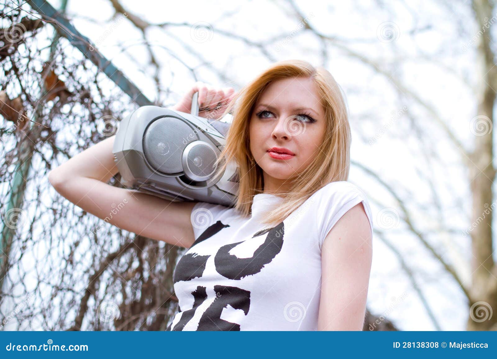 Girl with tape recorder stock photo. Image of electronics - 28138308