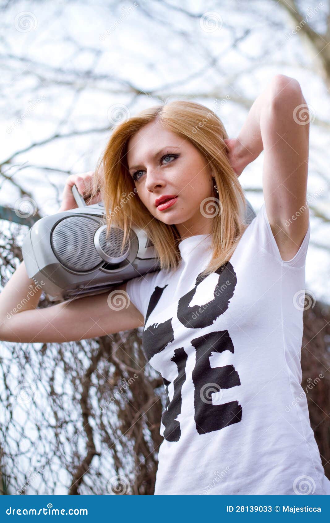 Girl with tape recorder stock image. Image of equipment - 28139033