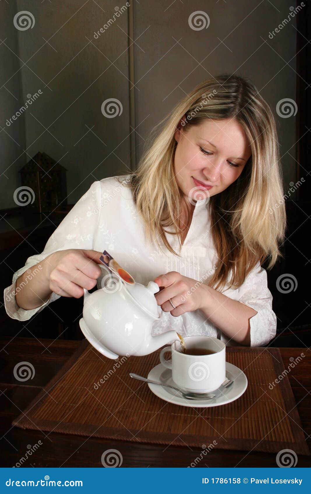 Girl with tea stock photo. Image of drink, cheerful, pour - 1786158