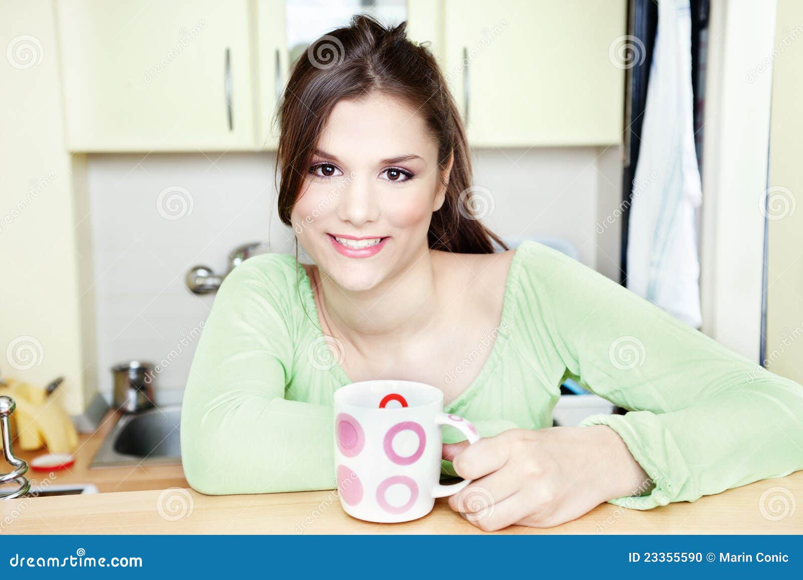 Girl and Tea Cup in Kitchen Stock Photo - Image of person, sweet: 23355590