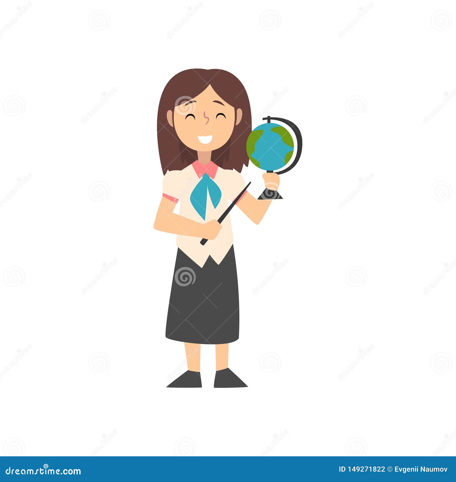 Girl Teacher Character with Pointer and Globe, Kid Dreaming of Future ...