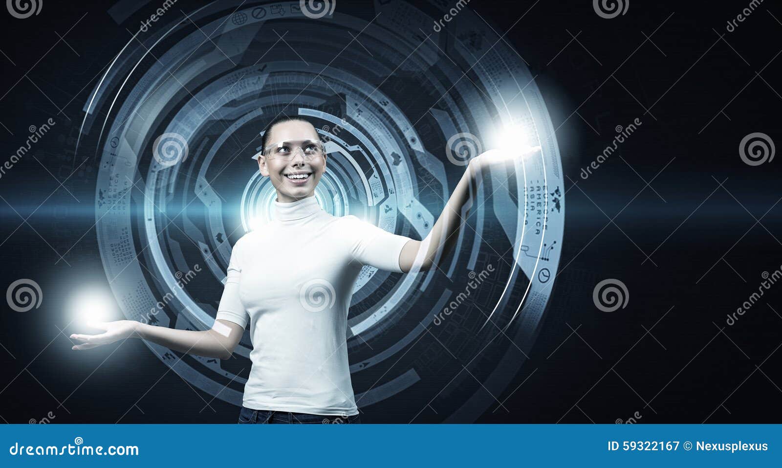 Girl and Technologies of the Future Stock Image - Image of science ...
