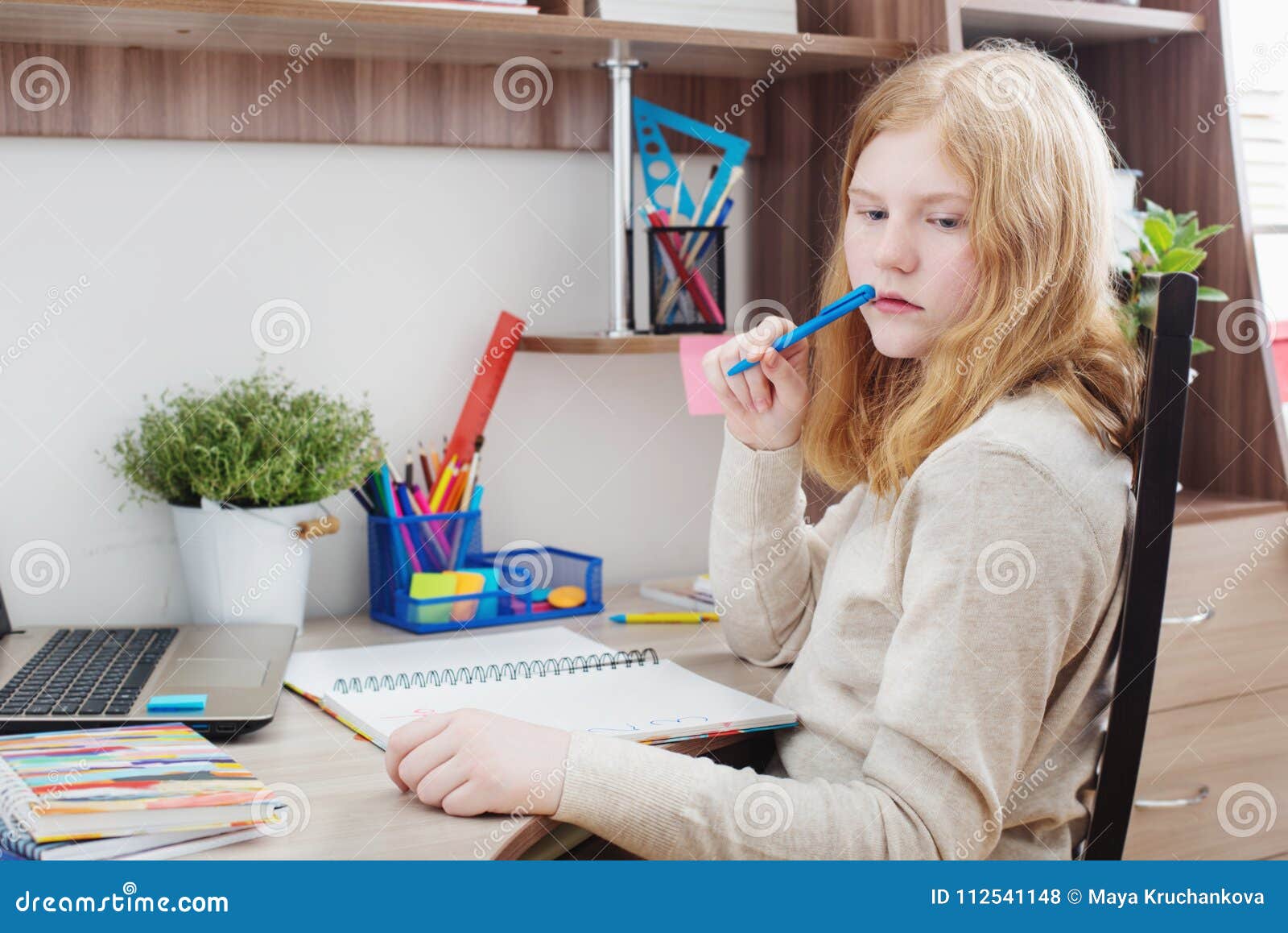 Girl Teenager Doing Homework Stock Photo - Image of schoolwork, cute ...