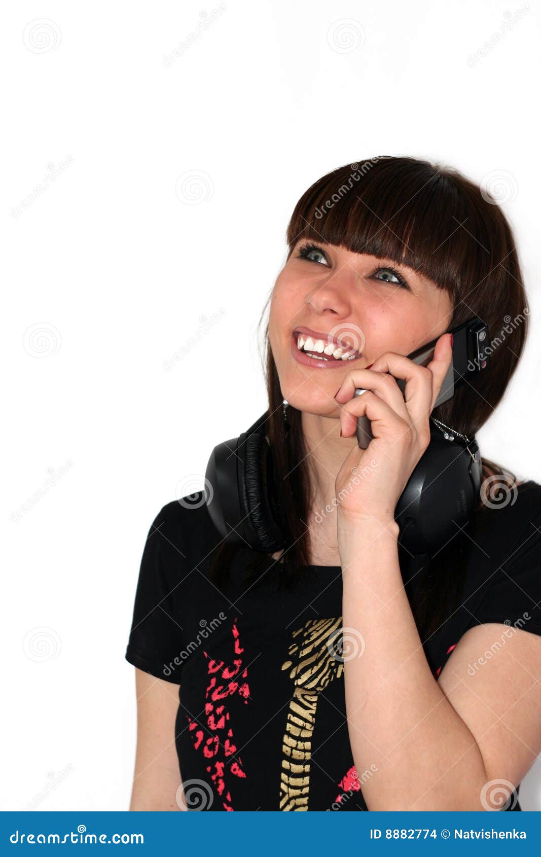 The Girl with telephone. stock photo. Image of headphones - 8882774