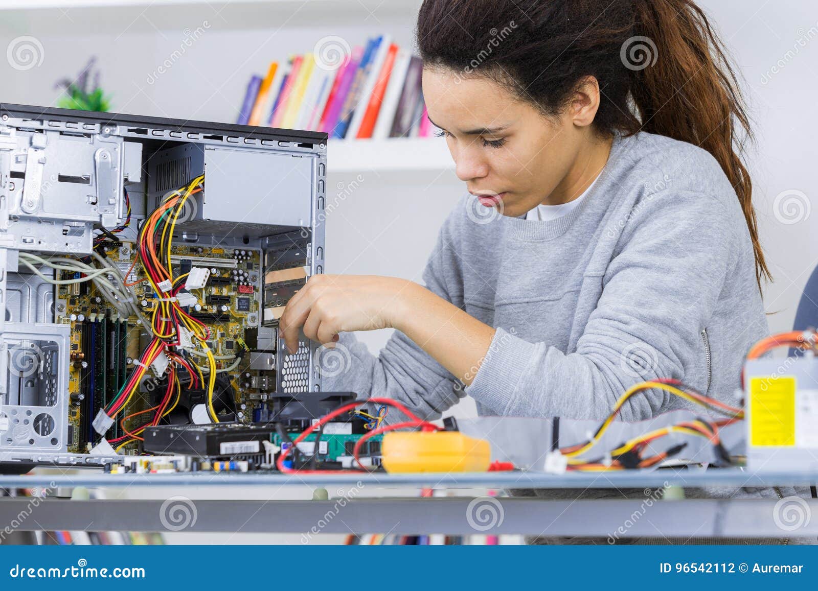 Girl with Tester and Computer Stock Photo - Image of digital, meter ...