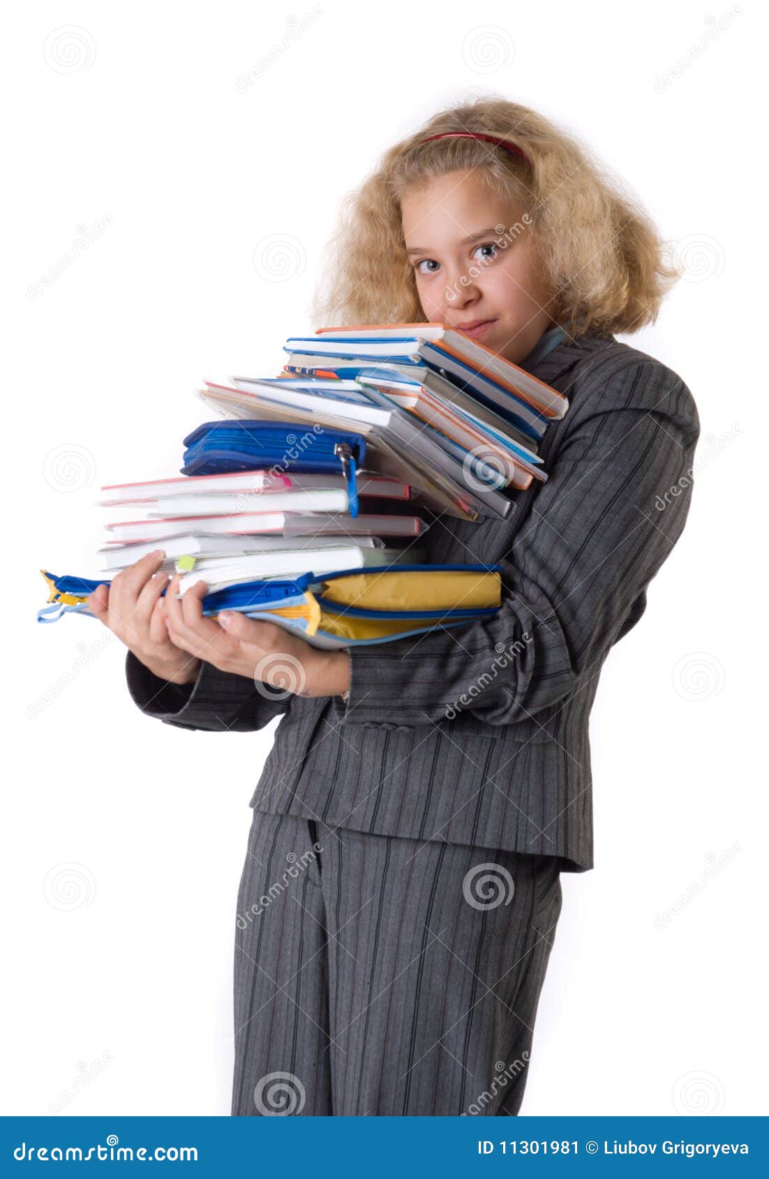The girl with textbooks stock image. Image of uniform - 11301981