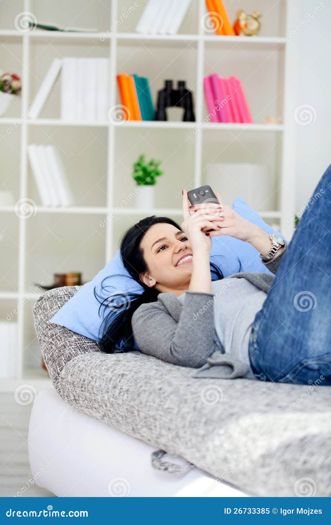 Girl Texting Message on Phone Stock Image - Image of mobile, home: 26733385