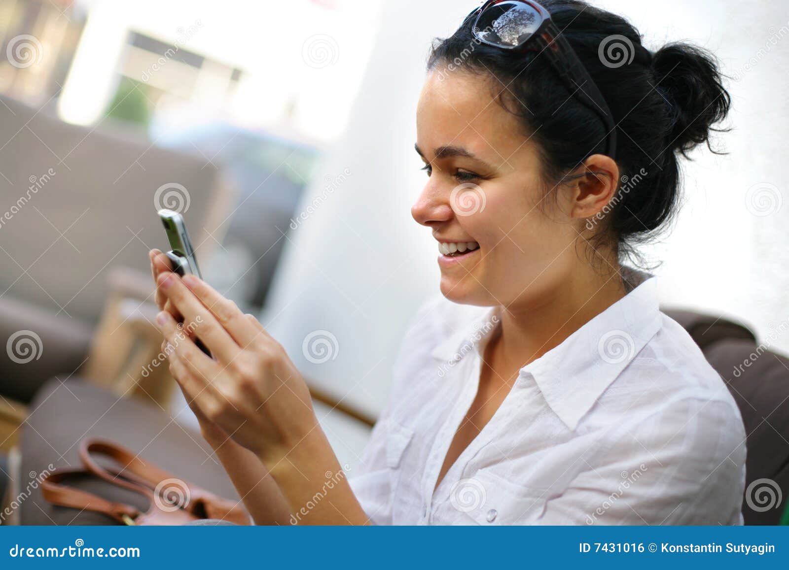 Girl texting sms stock photo. Image of messaging, adult - 7431016