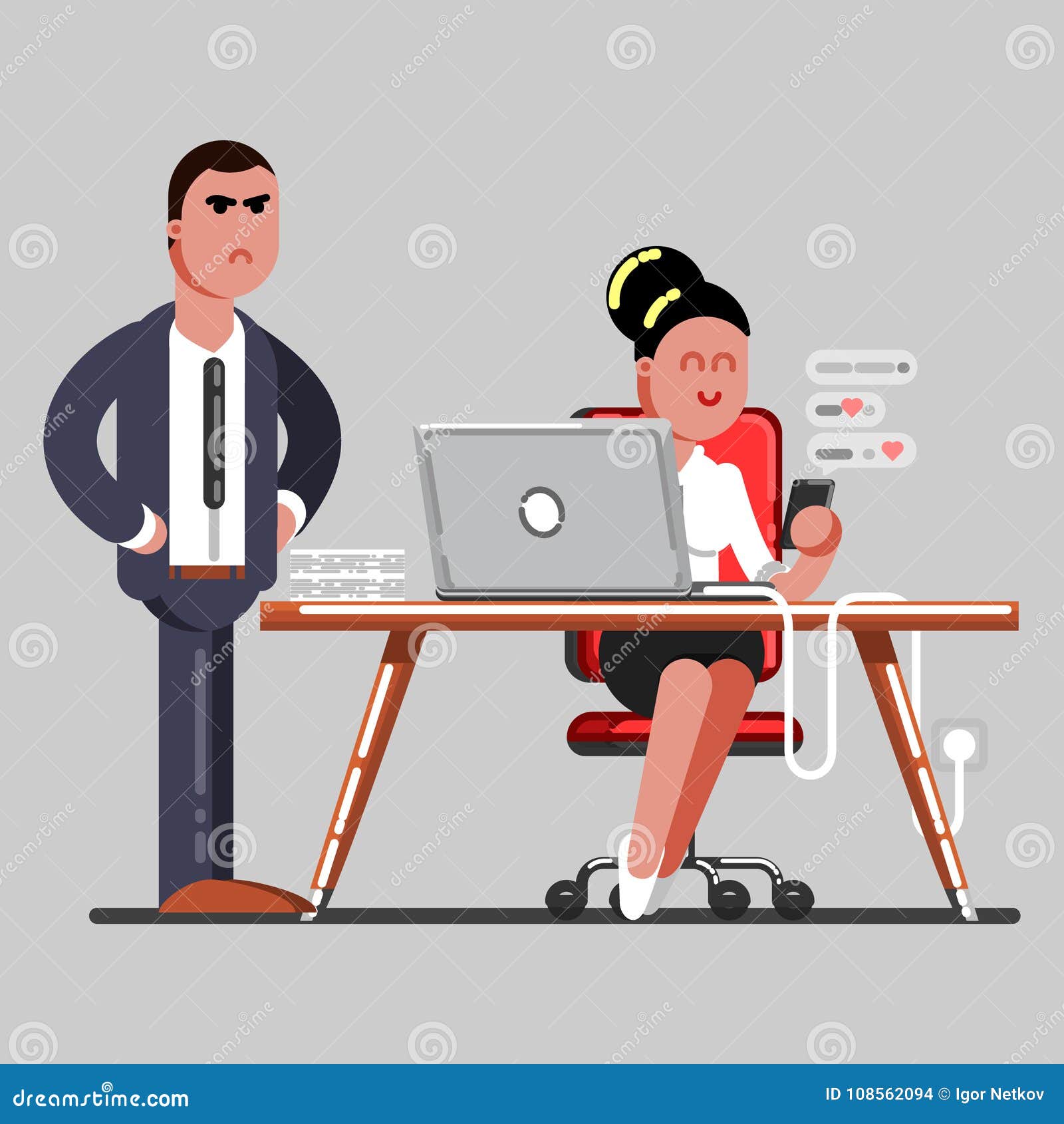 Girl texting in work stock vector. Illustration of notebook - 108562094