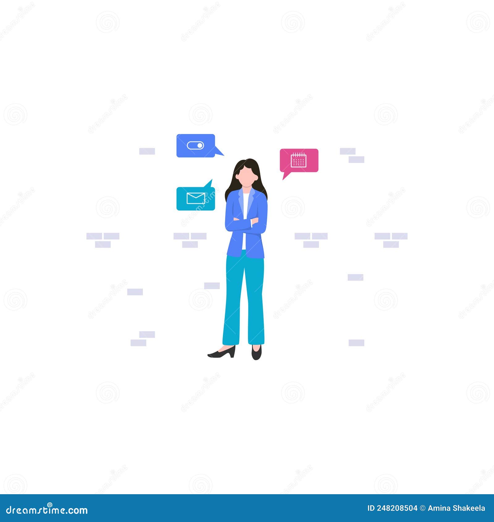The Girl is Thinking of Appointments and Mails Stock Vector ...