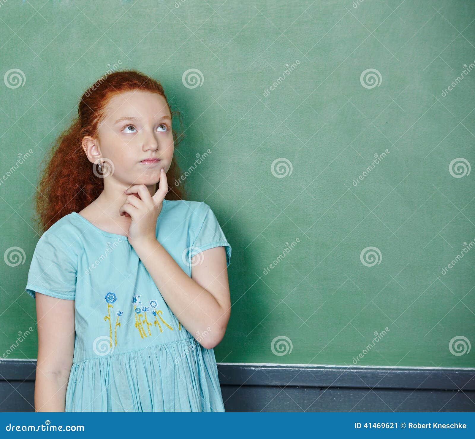 Girl Thinking at Chalkboard Stock Image - Image of elementary, think ...