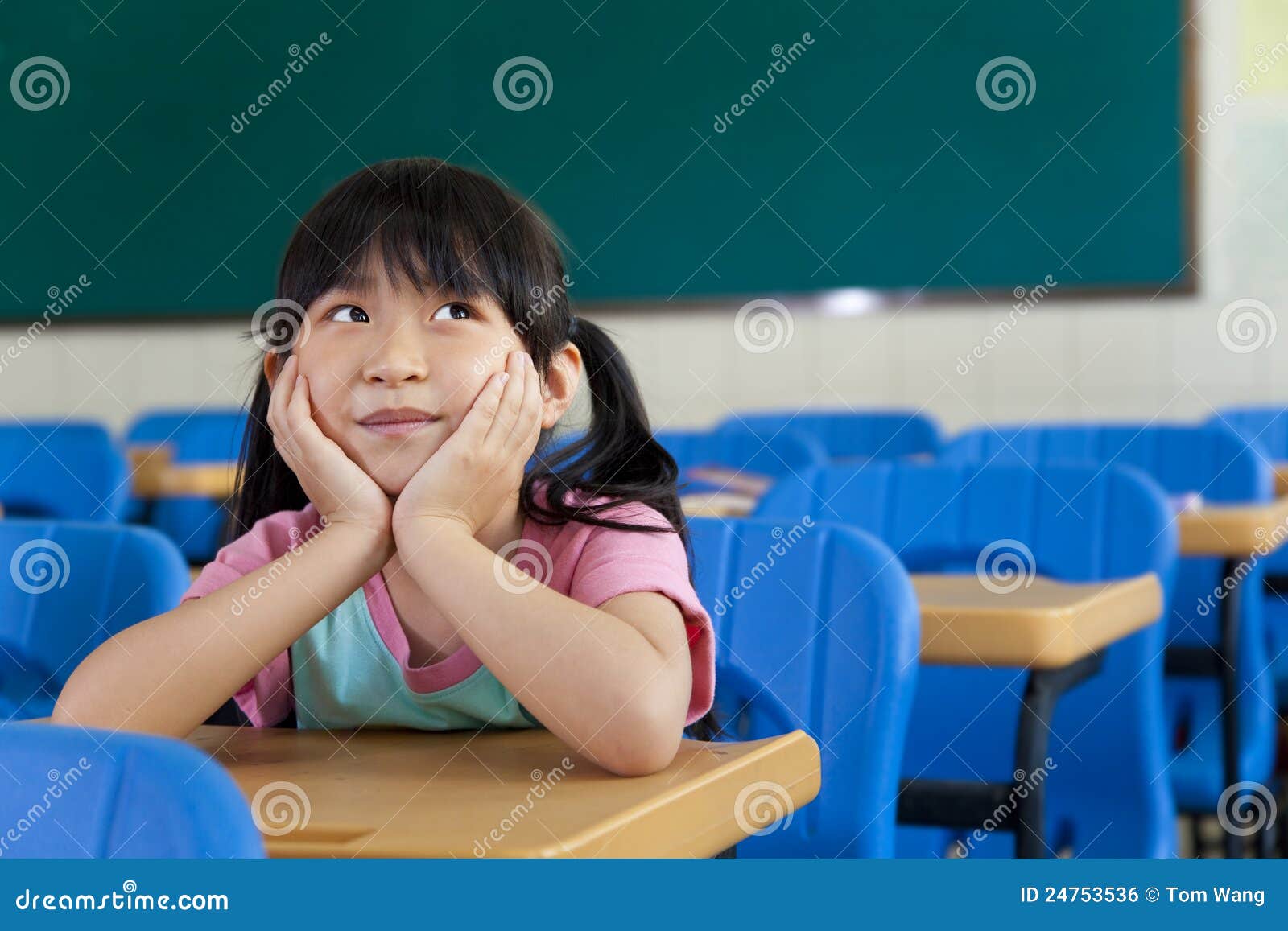 Girl are Thinking in the Classroom Stock Photo - Image of kindergarten ...