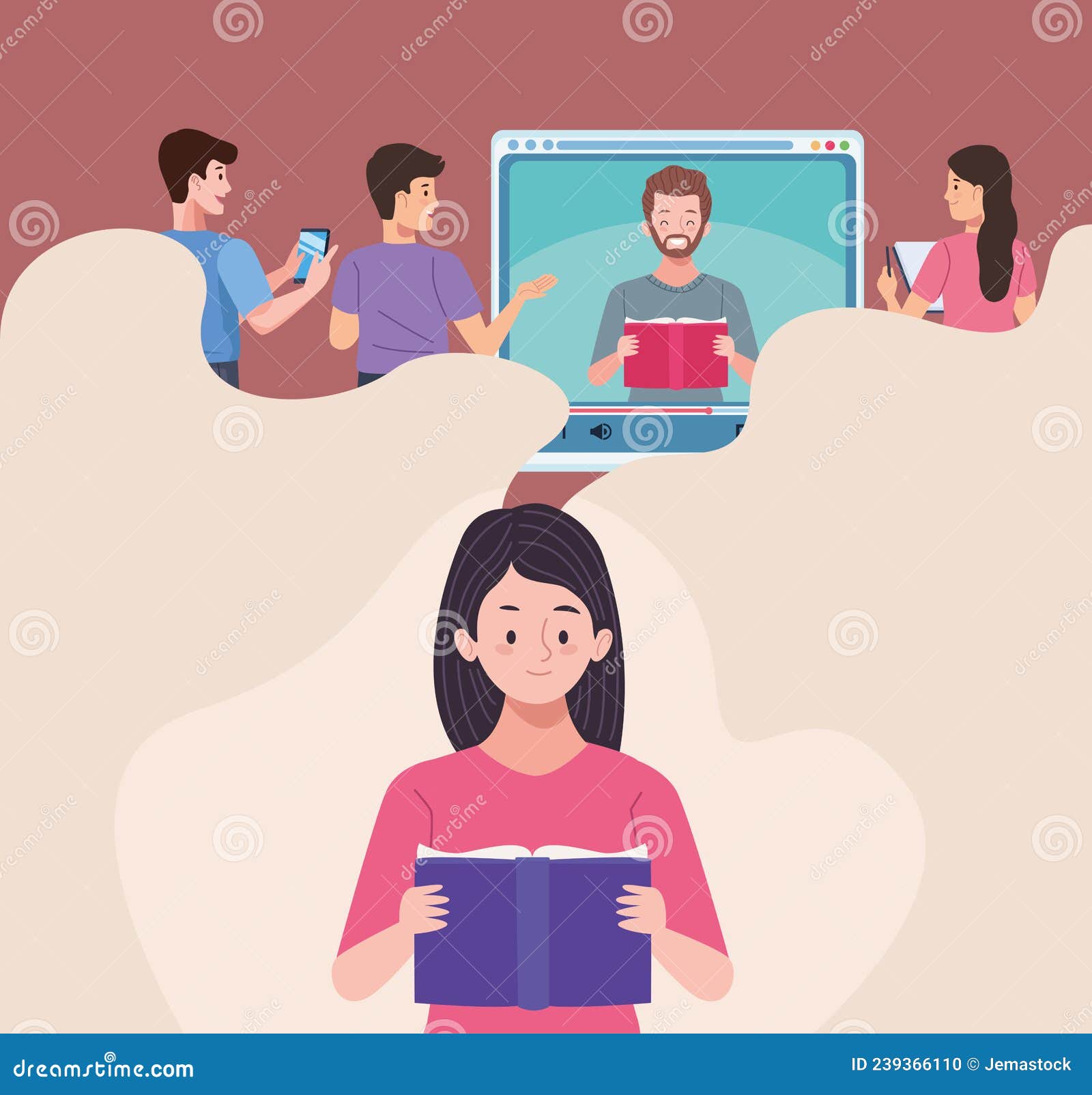 Girl thinking in elearning stock vector. Illustration of webpage ...