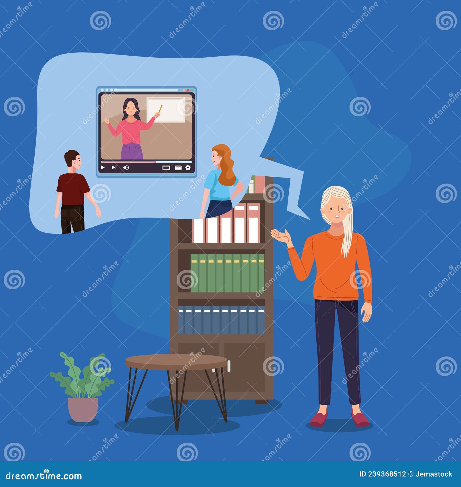 Girl thinking in elearning stock vector. Illustration of study - 239368512