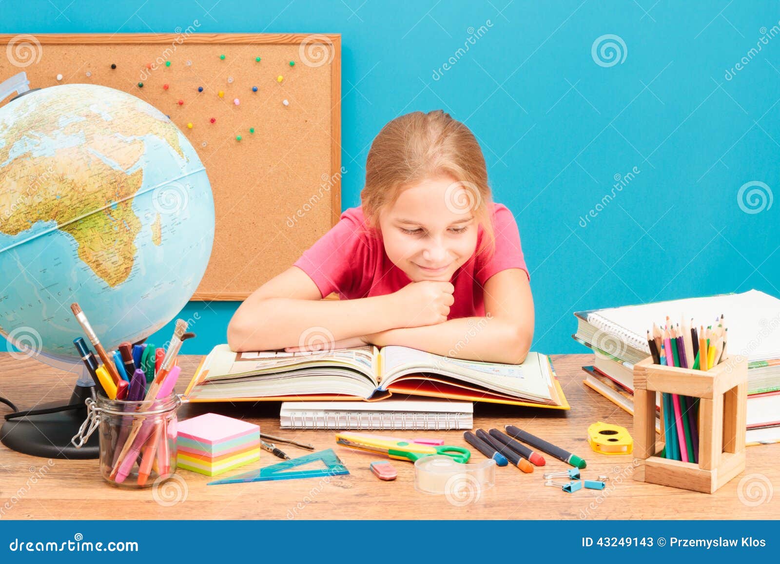 Girl Thinking about Her Homework Stock Image - Image of front, notebook ...