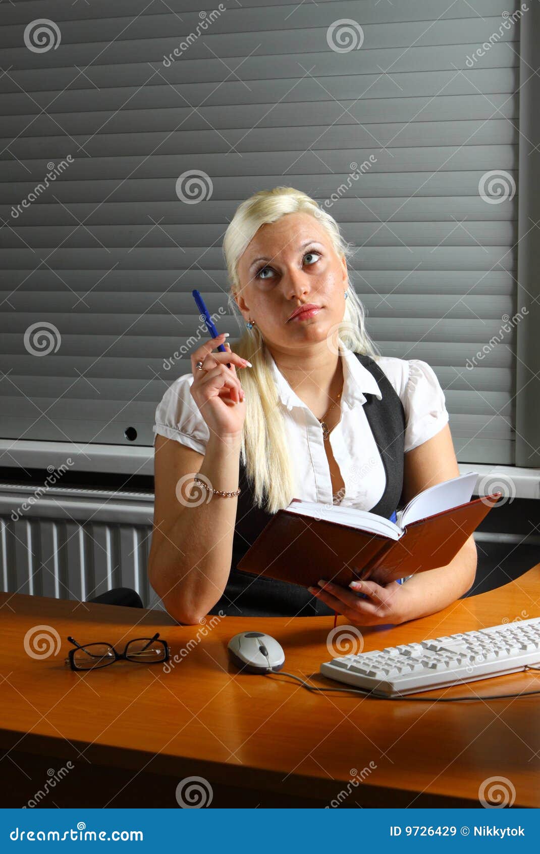 Girl Thinking about Her Work Stock Image - Image of blond, lady: 9726429